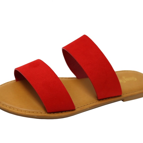 Shoes | New Red Two Band Open Toe Slip On Sandal Slides | Poshmark